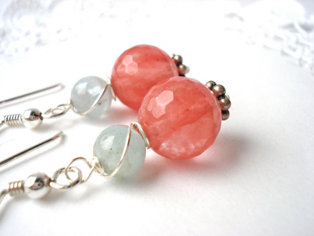 Candy. Aquamarine And Dusky Pink Czech Glass On on Luulla
