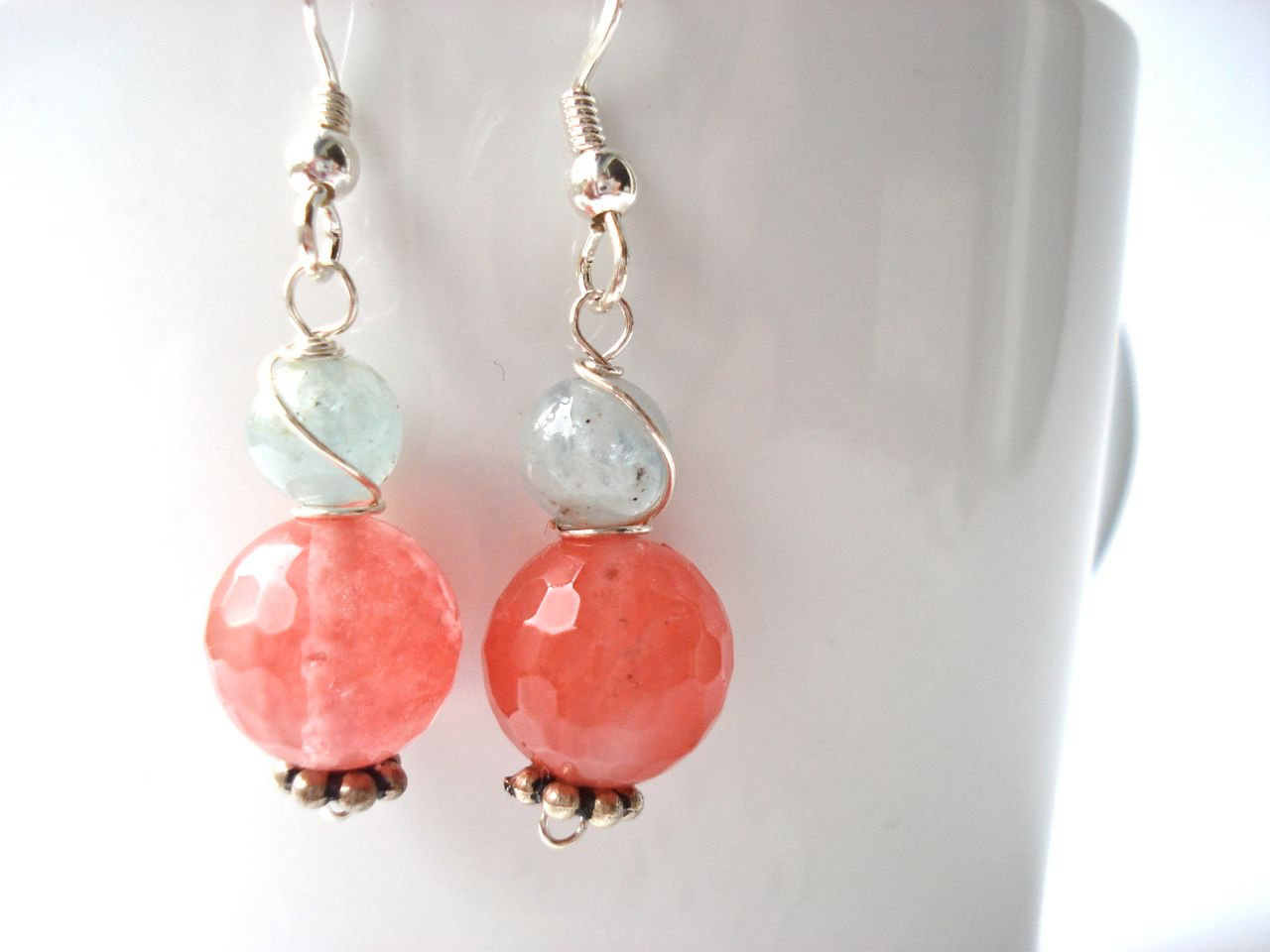 Candy. Aquamarine And Dusky Pink Czech Glass On on Luulla