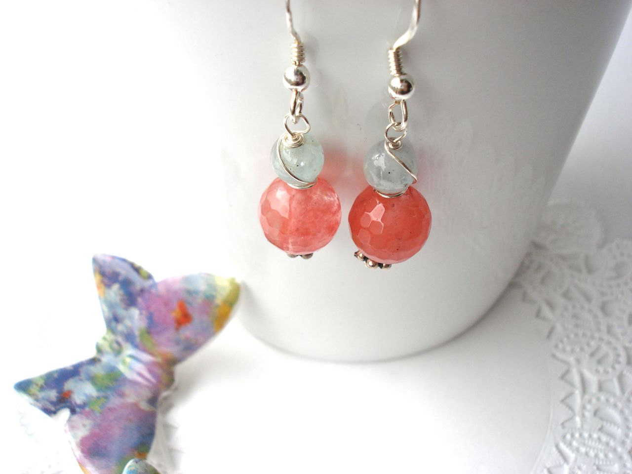 Candy. Aquamarine And Dusky Pink Czech Glass On on Luulla